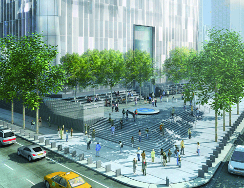 Color and trees for Freedom Tower base and plaza | amNewYork