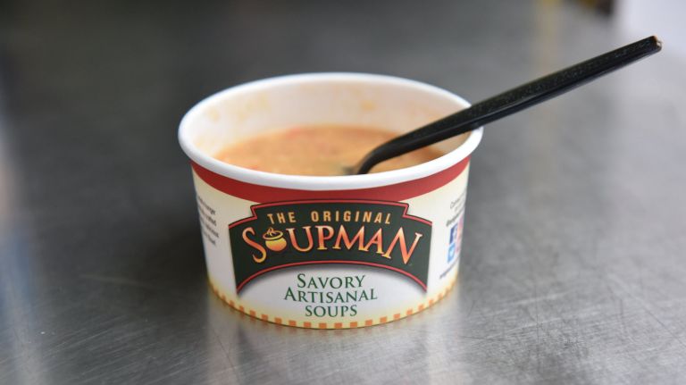 Half-priced soups at Original Soupman in Times Square
