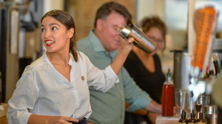 AOC bartends in Queens in support of One Fair Wage for tipped workers ...
