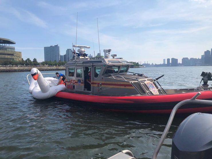 Lucky ducks saved by Fire Department from sinking inflatable swan on ...