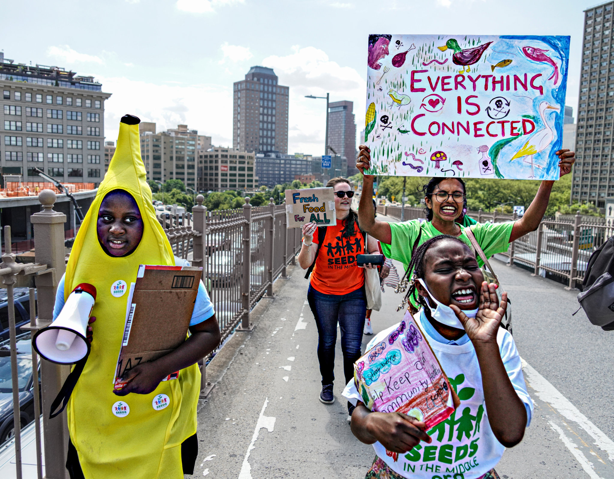 The war against food deserts: Children march over Brooklyn Bridge ...