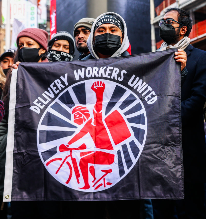 Delivery workers, advocates celebrate in Times Square new labor rights ...