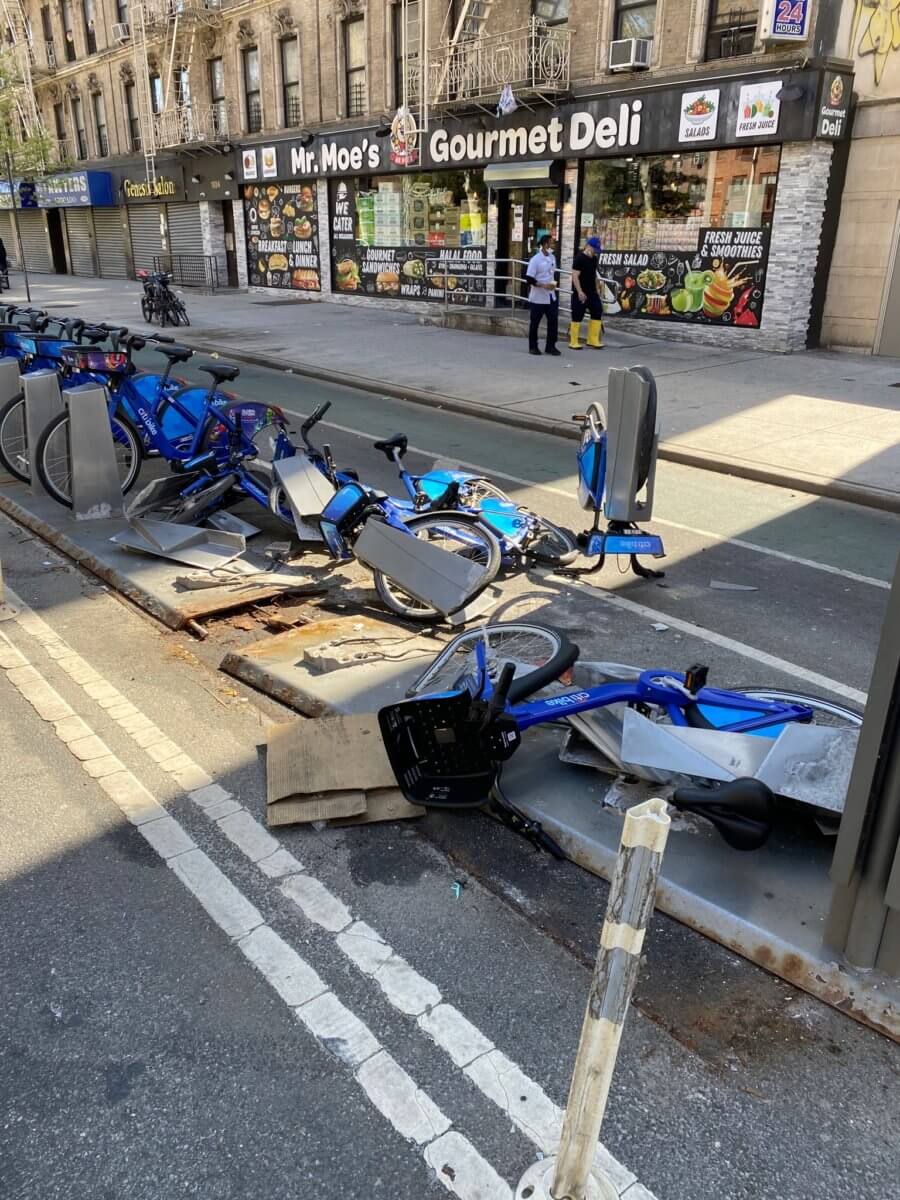 ‘A battle scene’: Citi Bike dock destroyed in East Harlem | amNewYork