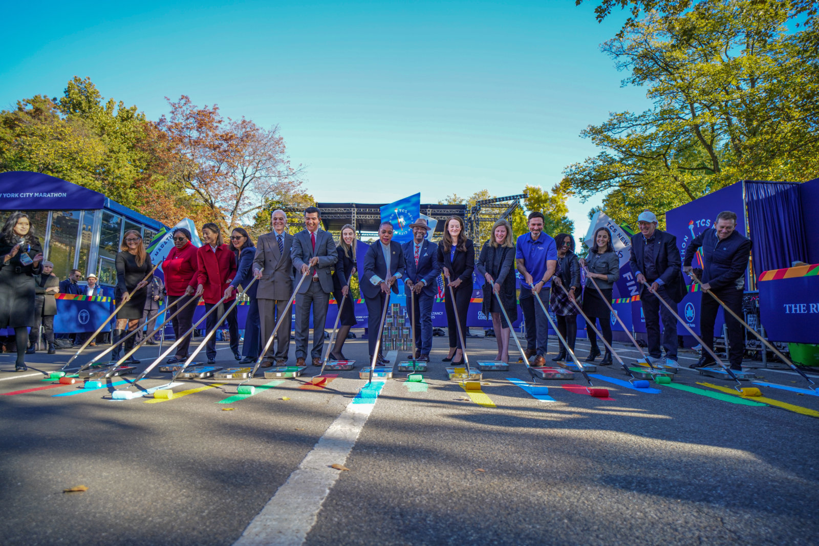 On the mark: Blue line painting for TCS NYC Marathon course starts the ...