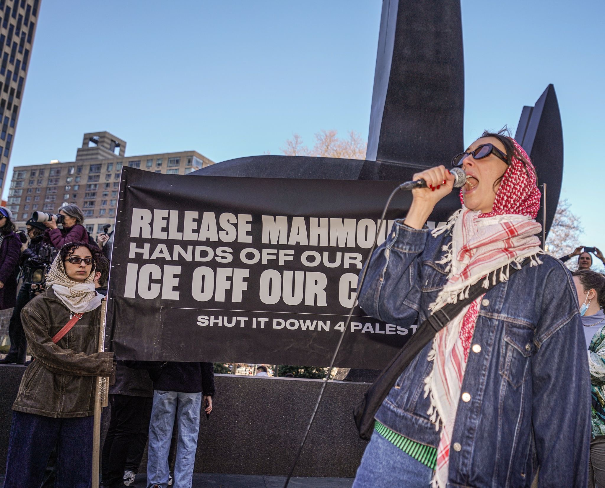 Protest erupts in Manhattan over ICE arrest of Khalil.